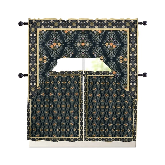 Boho Floral Kitchen Curtains Set for Windows 3 Piece Cafe Curtains 24 ...