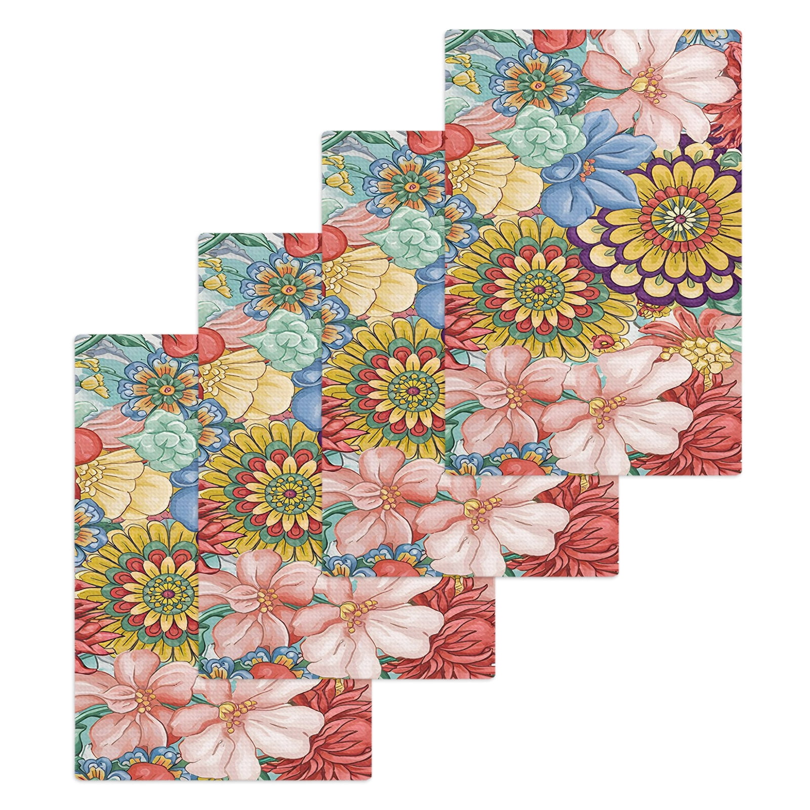 Boho Floral Kitchen Dish Towels for Drying Dishes Set of 4, Bohemia ...