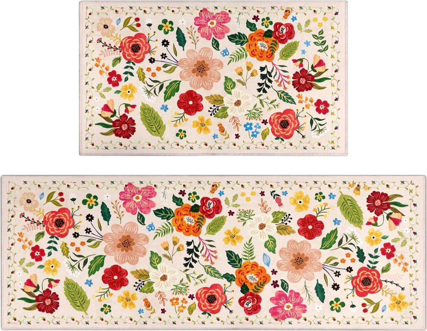 Boho Floral Kitchen Mat Set of 2,Modern Farmhouse Kitchen Rugs and Mats ...