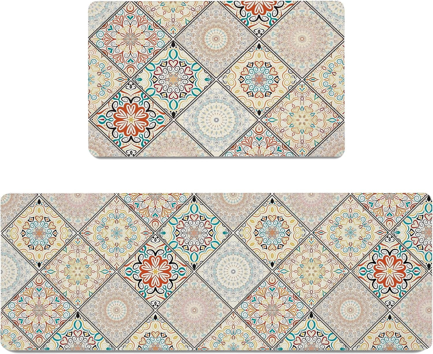 Boho Floral Kitchen Mats Set of 2 Cushioned Anti Fatigue Kitchen Floor ...
