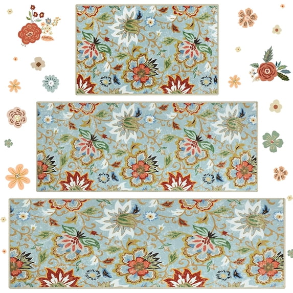 Boho Floral Kitchen Rugs Sets 3 count with Runner Kitchen Mats for ...