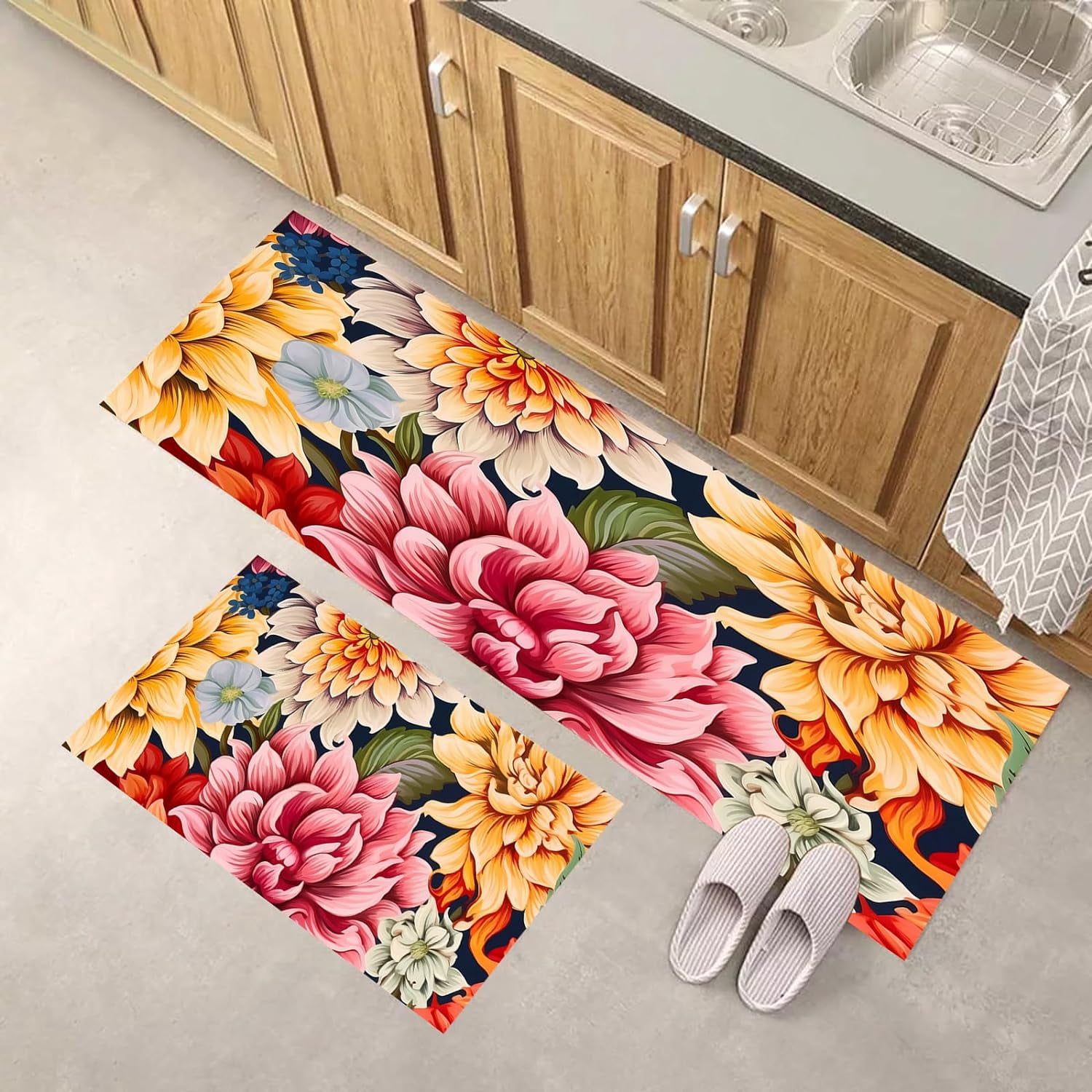 Boho Floral Kitchen Rugs and Mats Non Skid for Floor Anti Fatigue ...