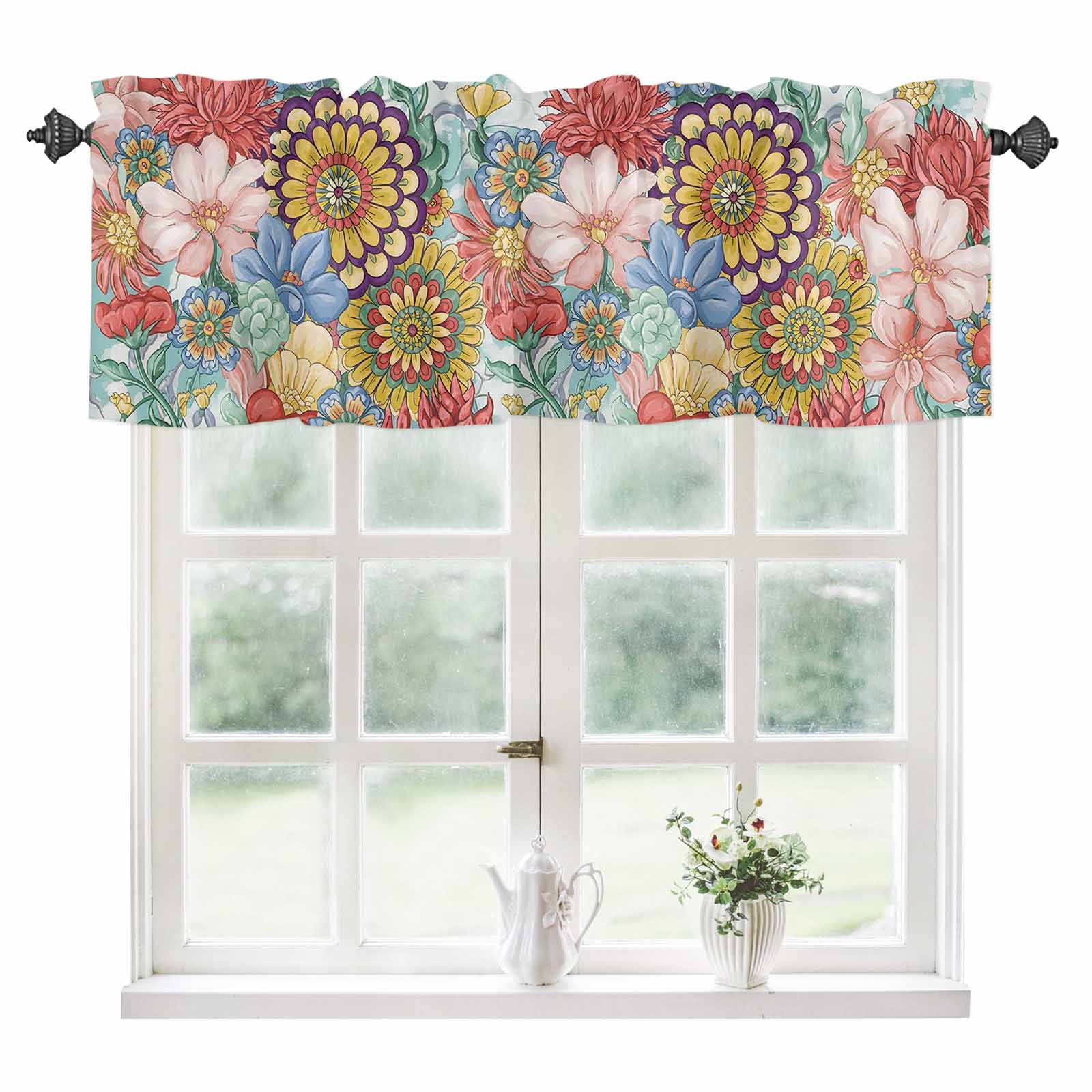 Boho Floral Kitchen Valances for Windows 42x12 Inch Kitchen Curtains ...