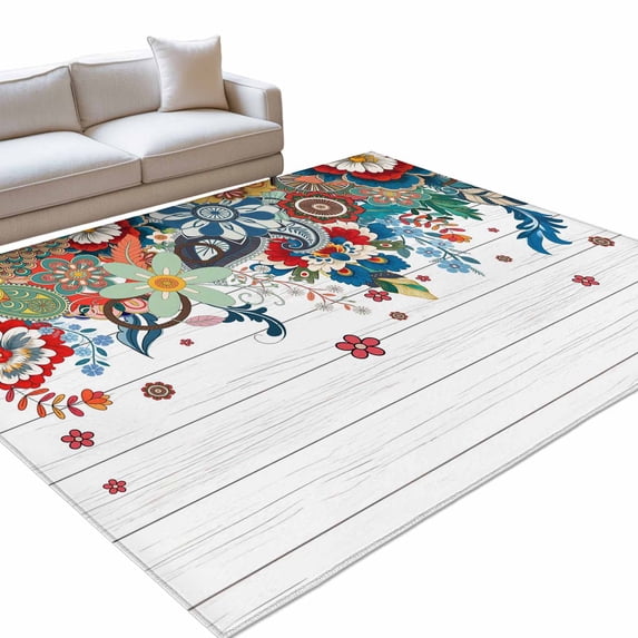 Boho Floral Large Area Rugs 5x8ft Abstract Bohemian Bloom Flower ...