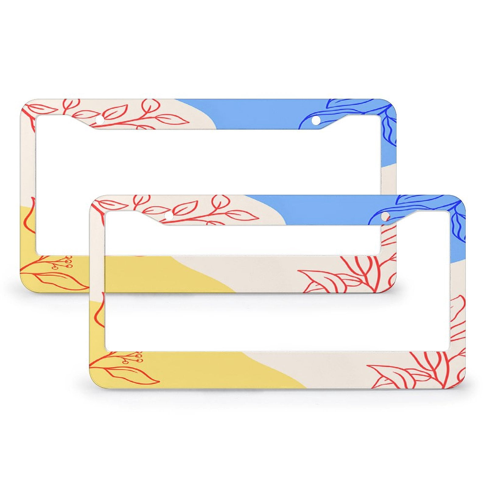 Boho Floral Leaves Art License Plate Frame 2 Pack License Plate Holder ...