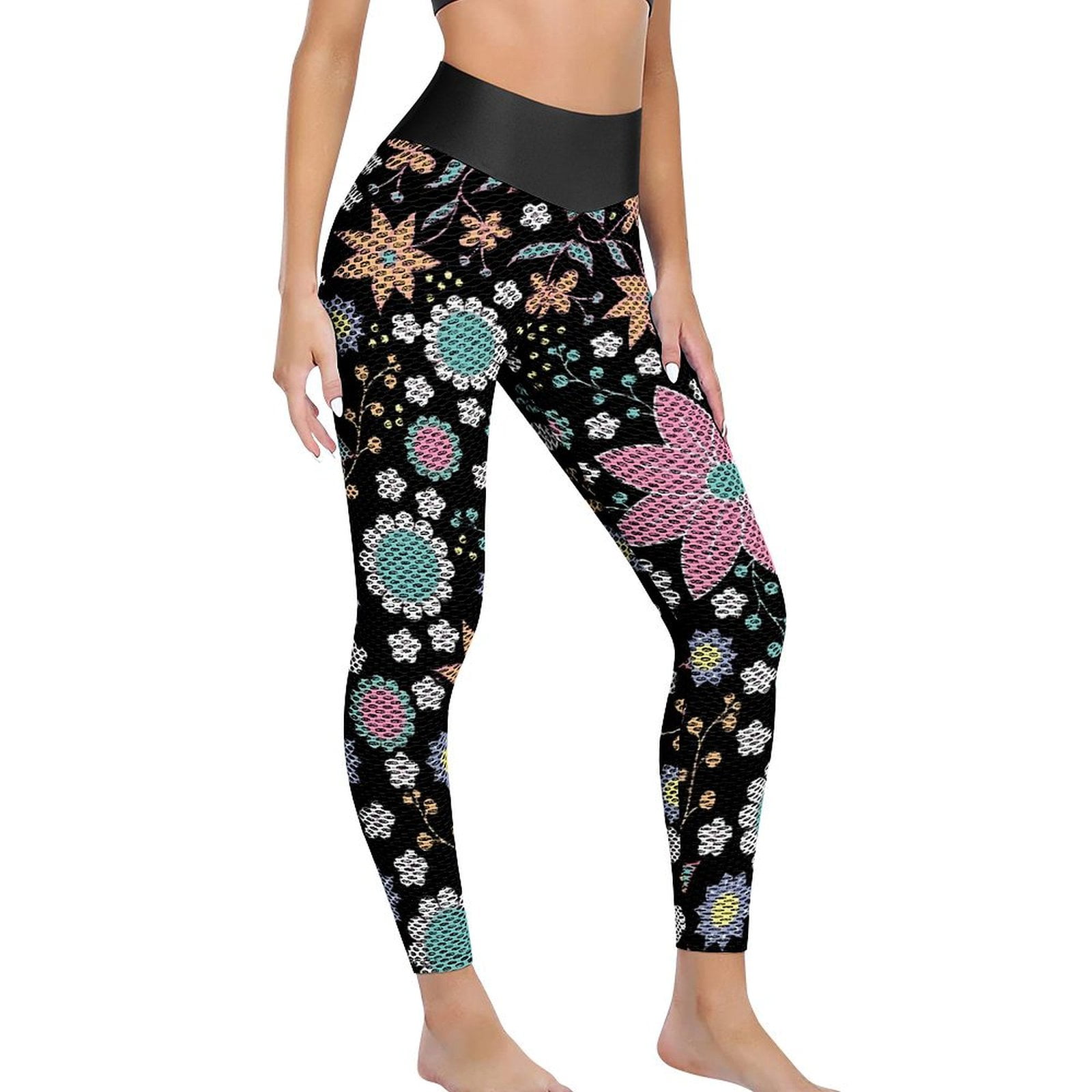 Boho Floral Leggings Watercolor Poppies Work Out Yoga Pants Female Push ...