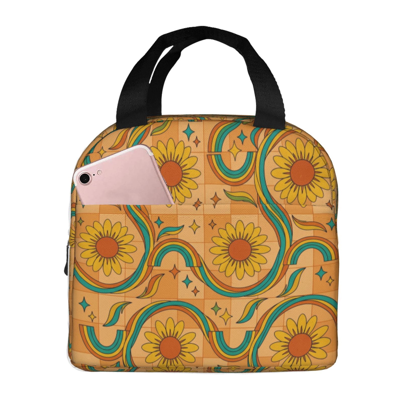 Boho Floral Lunch Bag Watercolor Leaves Waterproof Lunch Tote Bag ...
