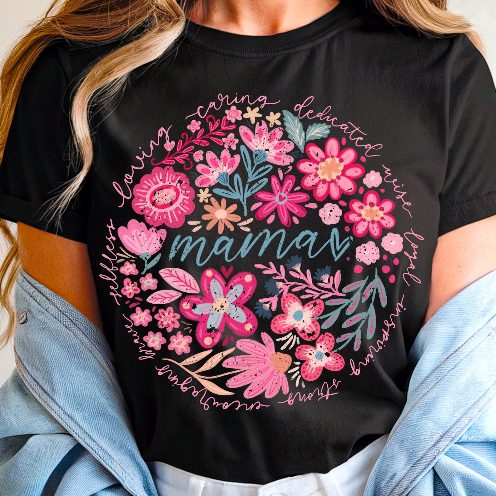 Boho Floral Mama Shirt, Mom Adjectives Tee, She Is Mom T-Shirt ...