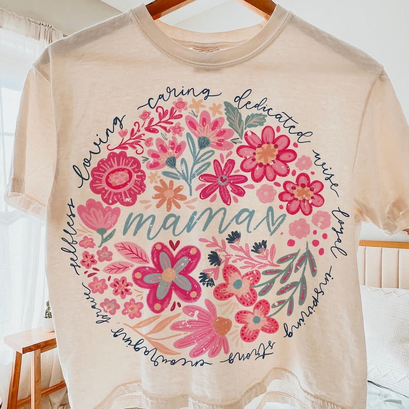 Boho Floral Mama T-Shirt, She Is Mom Shirt, Abstract Floral Mama Tee ...