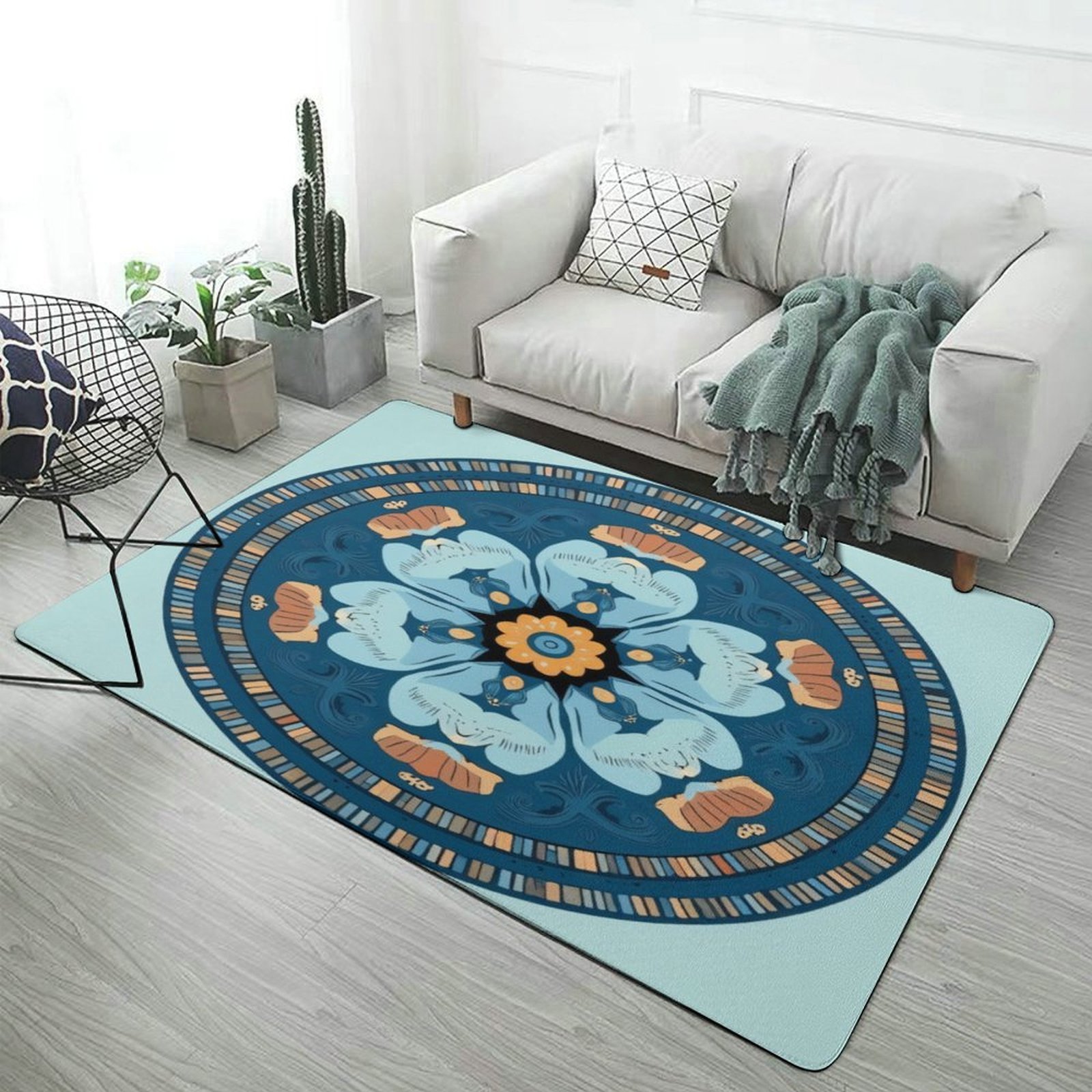 Boho Floral Mandala Art Area Rugs Soft Carpet Suitable for Living Room ...