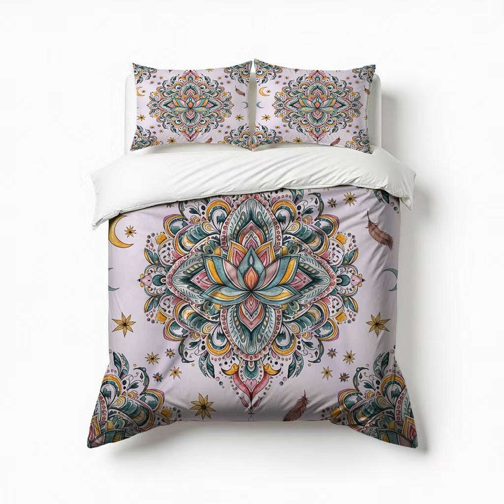 Boho Floral Mandala Art Bedding Set 3 Pcs Soft Microfiber Quilt Cover ...
