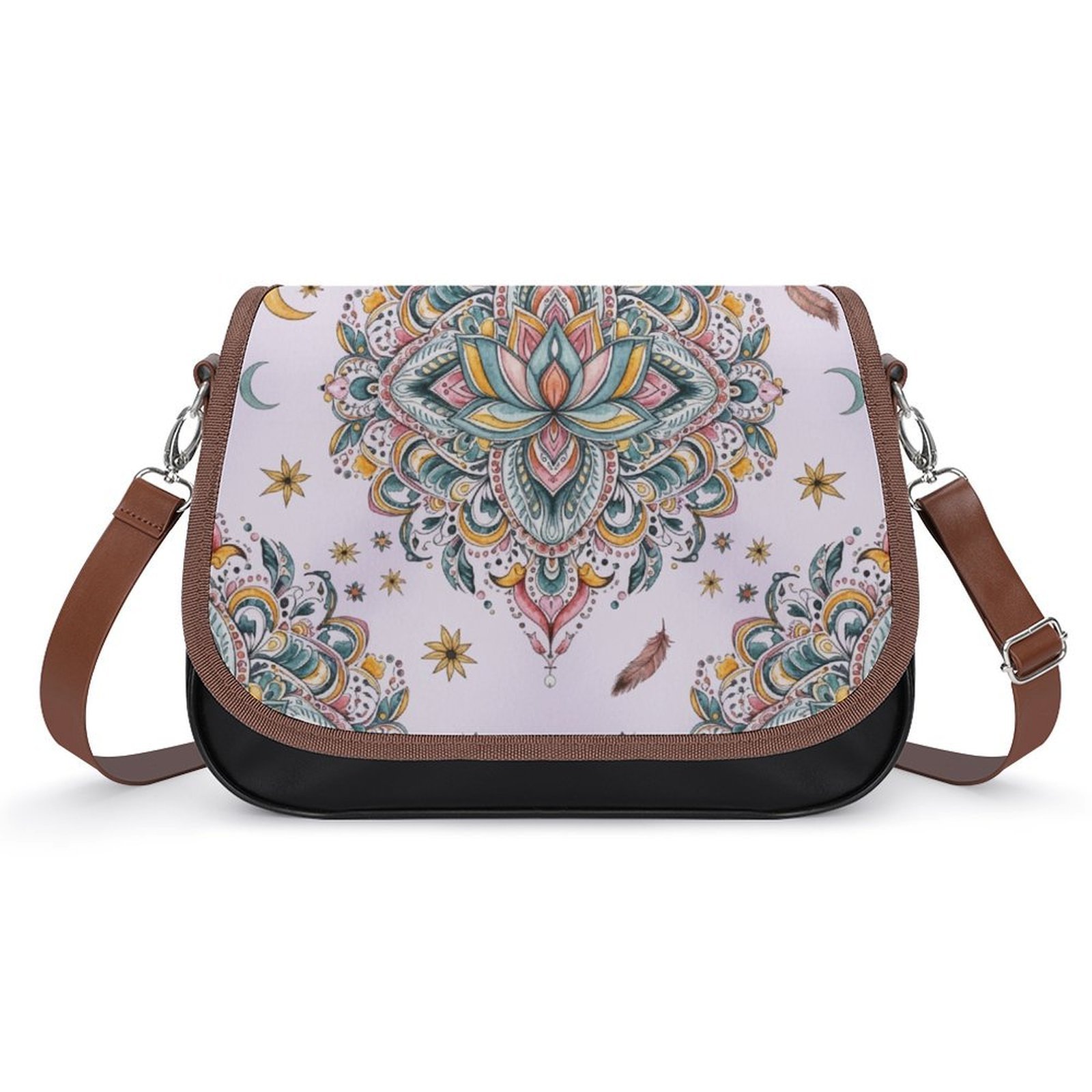 Boho Floral Mandala Art Vintage Crossbody Bag For Women Medium Leather ...