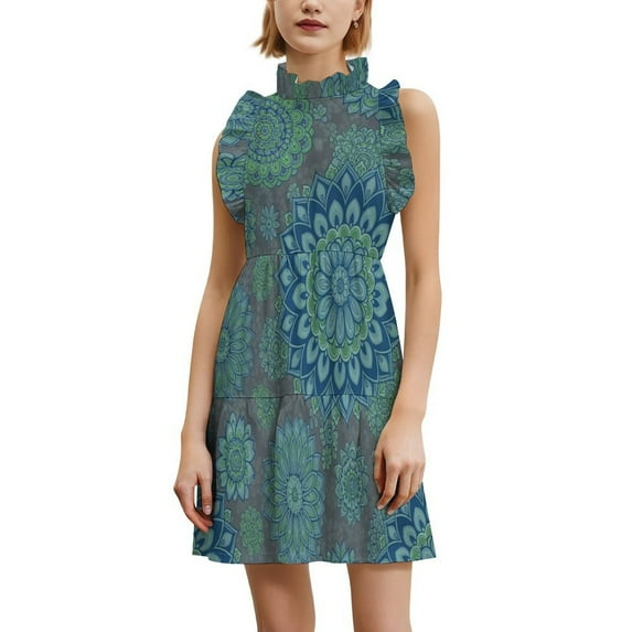 Boho Floral Mandala Pattern Women's Fashion Casual Dress Summer Stand ...