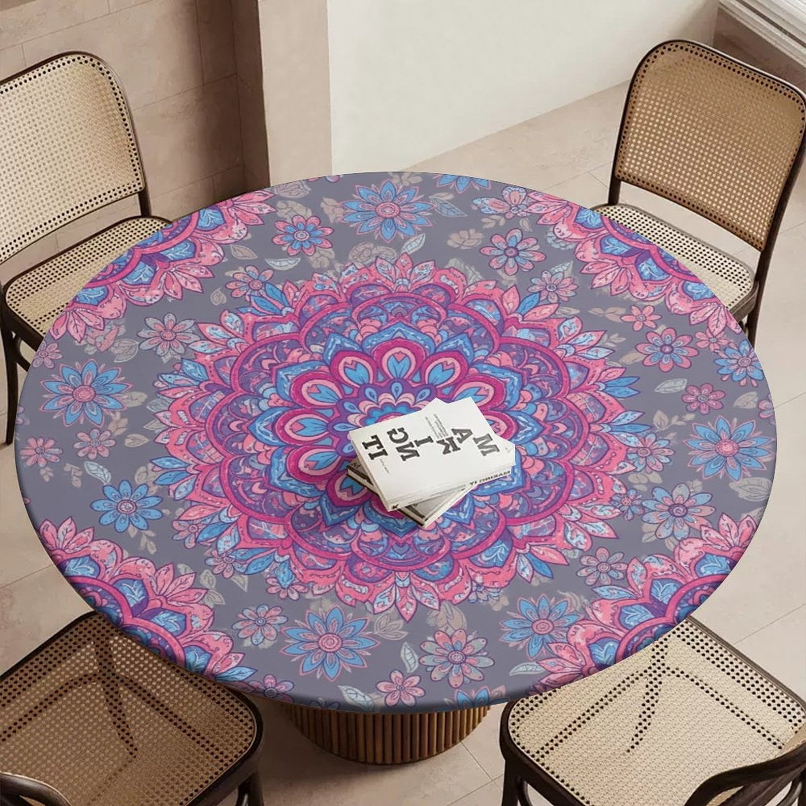 Boho Floral Mandala Print Round Table Cover Kitchen Printed Waterproof ...