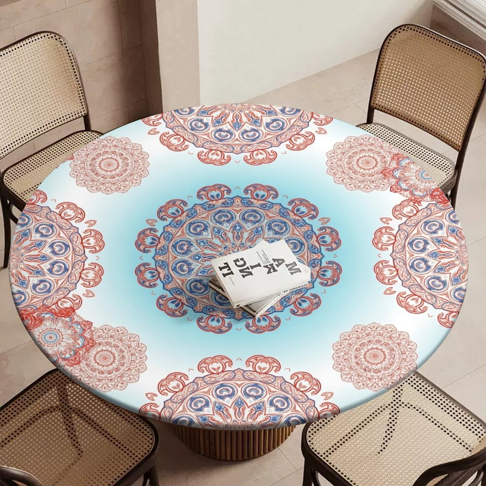 Boho Floral Mandala Print Round Table Cover Kitchen Printed Waterproof ...
