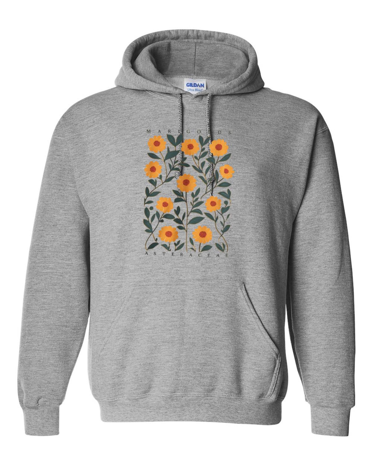 Boho Floral Marigold Hoodie with Artistic Nature Style, for men & women ...
