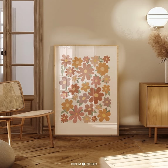 Boho Floral Market Poster Earth Tone Botanical Illustration Flower Shop ...