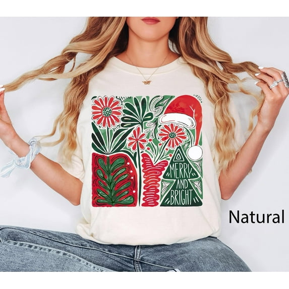 Boho Floral Merry and Bright Shirt, Boho Floral Christmas Shirt ...