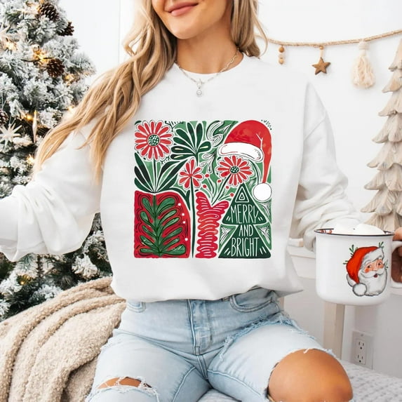 Boho Floral Merry and Bright T-Shirt, Boho Floral Christmas Shirt ...