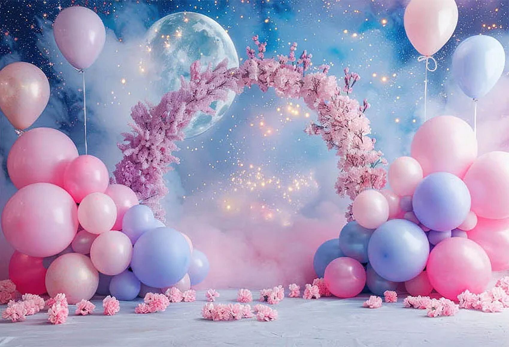 Boho Floral Moon Arch Balloon Girl Birthday Party Cake Smash Portrait r ...
