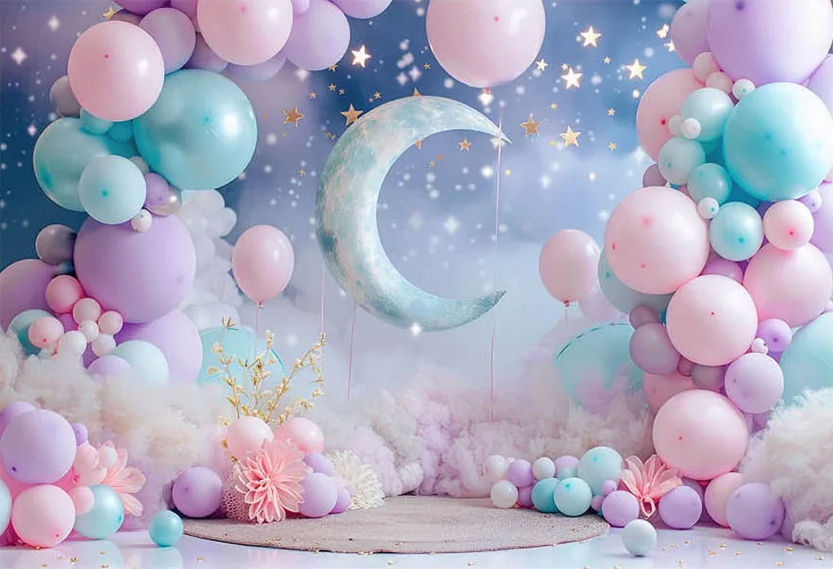 Boho Floral Moon Arch Balloon Girl Birthday Party Cake Smash Portrait r ...