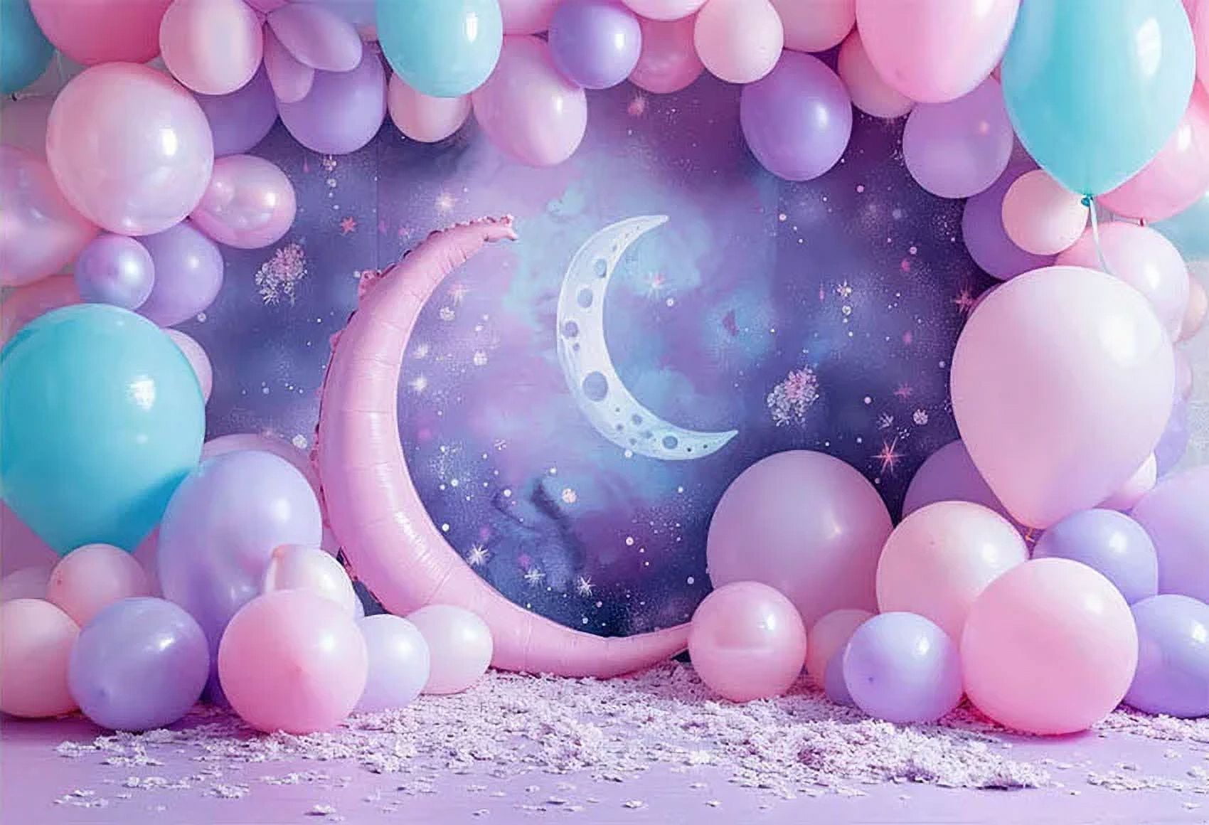 Boho Floral Moon Arch Balloon Girl Birthday Party Cake Smash Portrait r ...