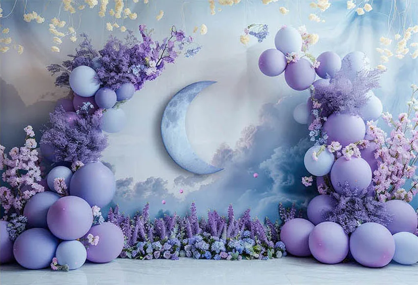 Boho Floral Moon Arch Balloon Girl Birthday Party Cake Smash Portrait r ...