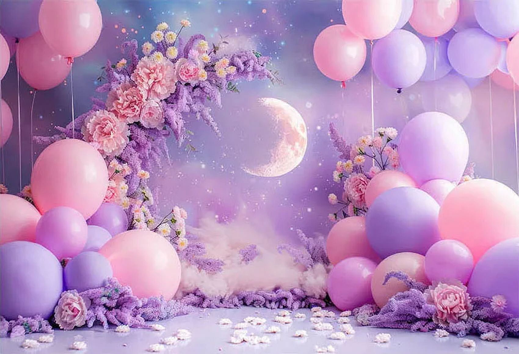 Boho Floral Moon Arch Balloon Girl Birthday Party Cake Smash Portrait r ...