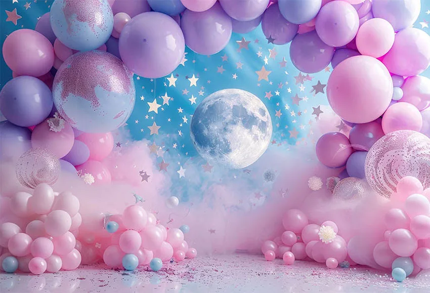 Boho Floral Moon Arch Balloon Girl Birthday Party Cake Smash Portrait r ...