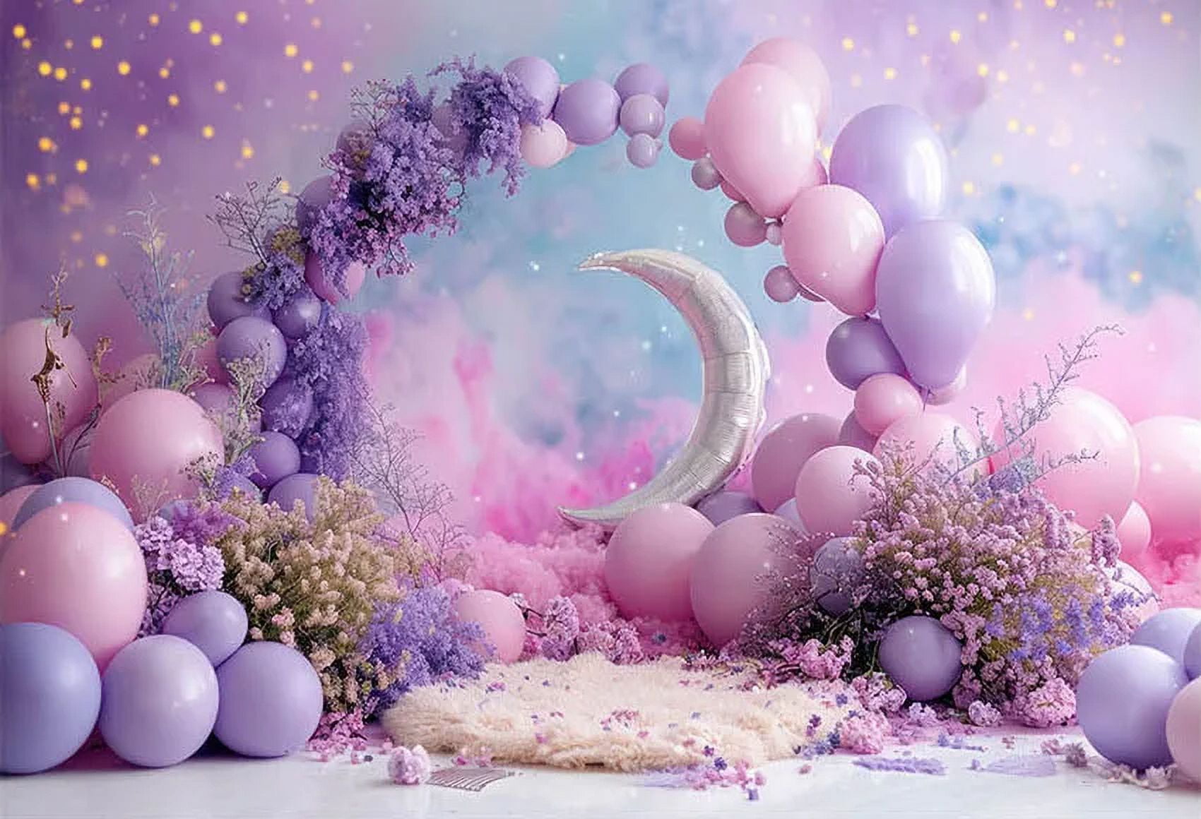 Boho Floral Moon Arch Balloon Girl Birthday Party Cake Smash Portrait r ...