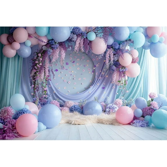 Boho Floral Moon Arch Purple Balloon Girl Birthday Cake Smash Portrait ...