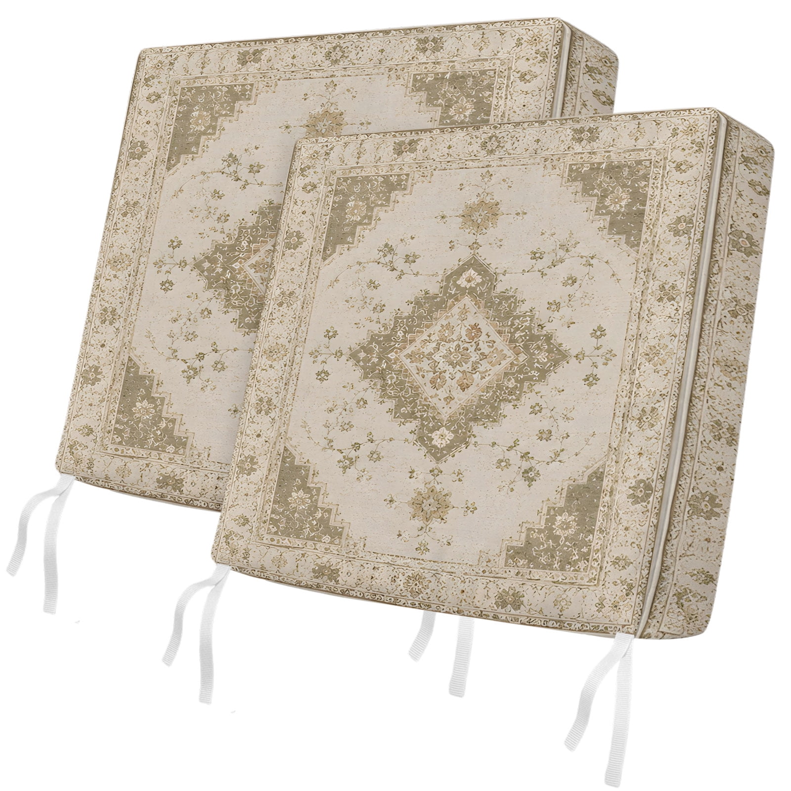 Boho Floral Motifs Outdoor Cushion Covers, Vintage Distressed Green ...