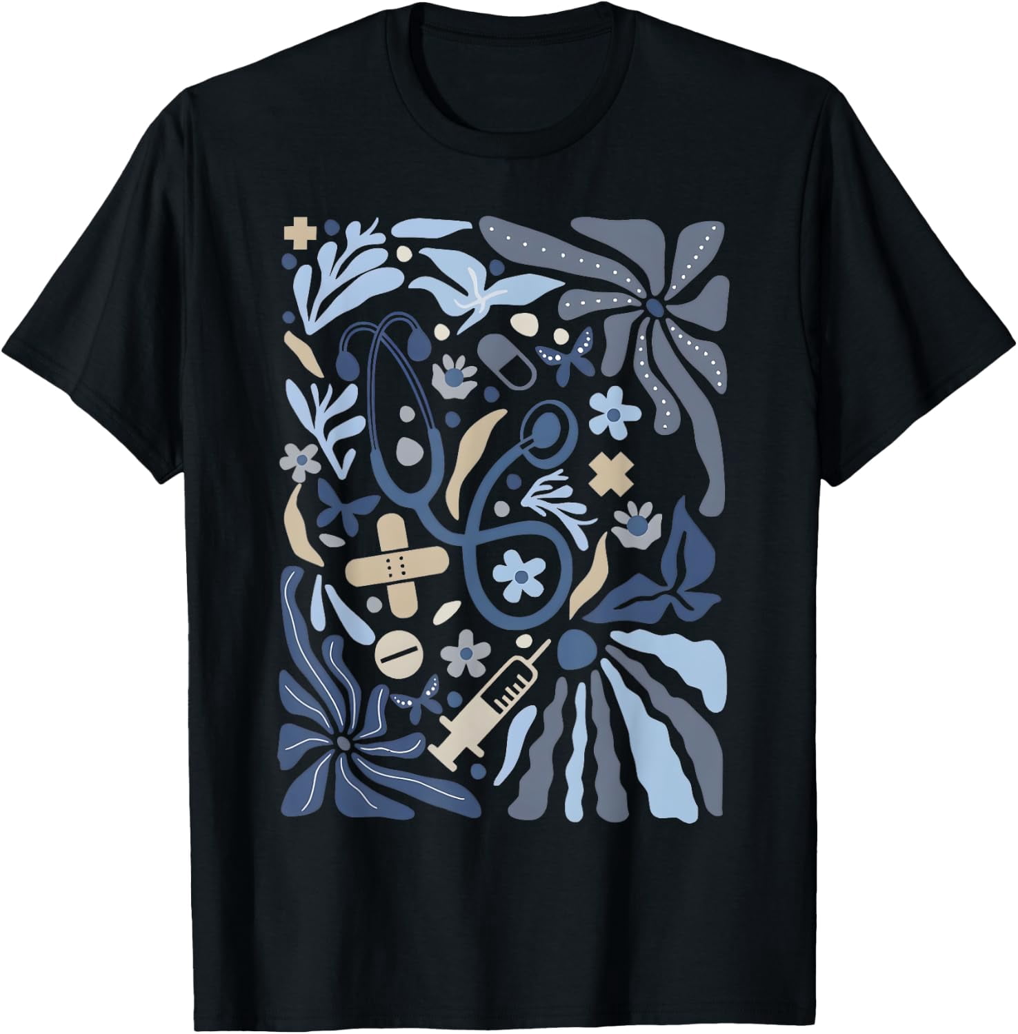 Boho Floral Nurse Blue Flowers Stethoscope T-Shirt - Walmart.com