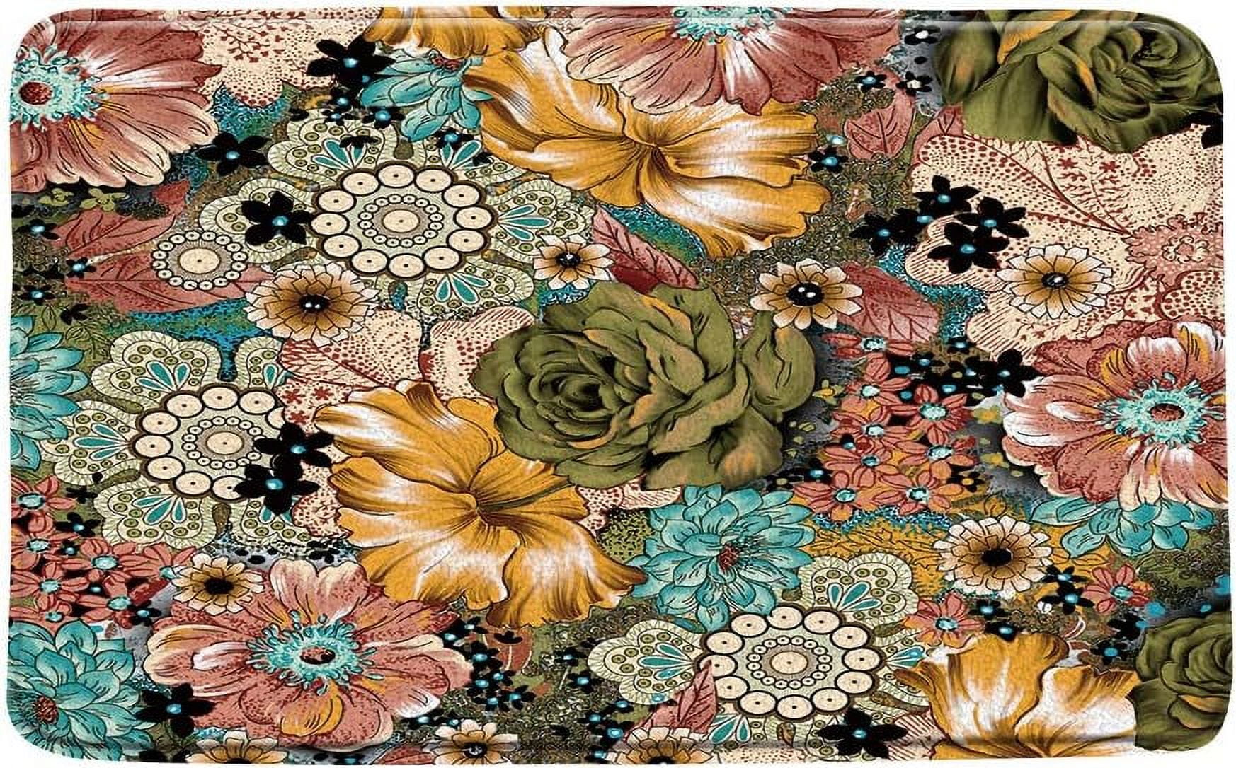 Boho Floral Paisley Bath Mat Retro Colorful Blossom Bohemian Flower ...