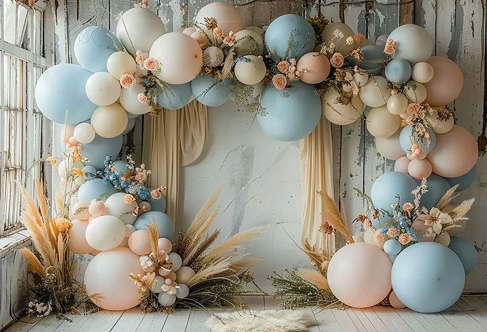 Boho Floral Pampas Balloons Kids Birthday Party Cake Smash Portrait r ...
