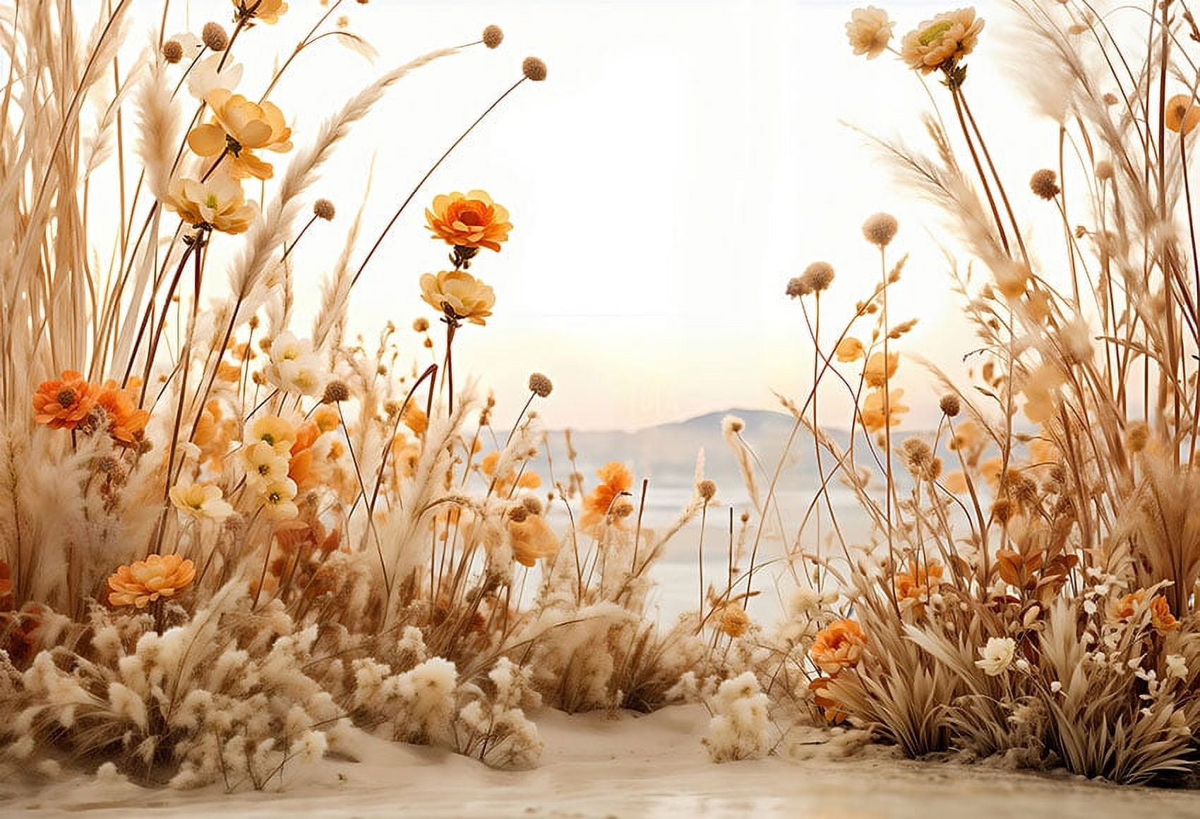 Boho Floral Pampas Grass Flowers Birthday Party Cake Smash Portrait r ...