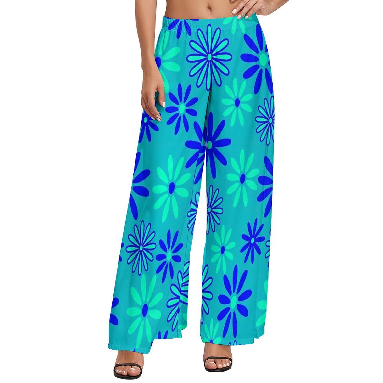 Boho Floral Pants Elastic Waist Flowers Print Casual Trousers Korean ...