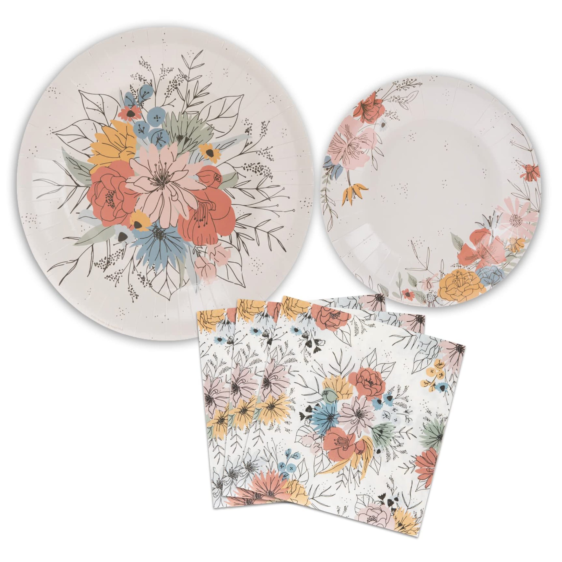 Boho Floral Party Essentials Set - 20 Extra Large Disposable Plates, 20 ...