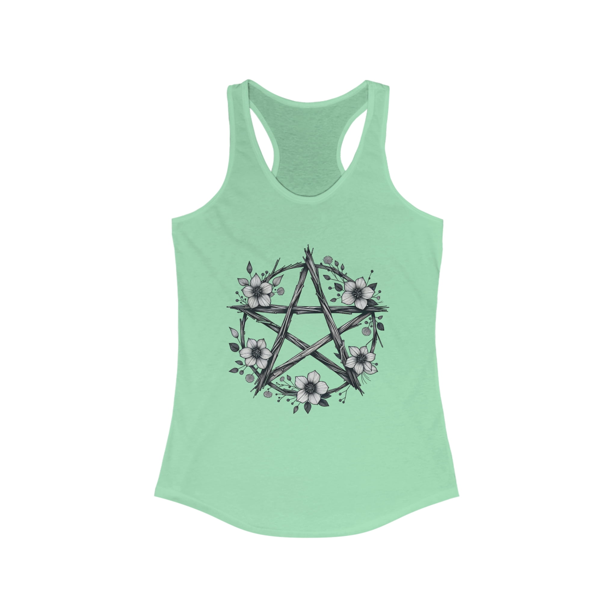 Boho Floral Pentagram Tank Top - Women's Racerback Shirt in 4 Colors ...