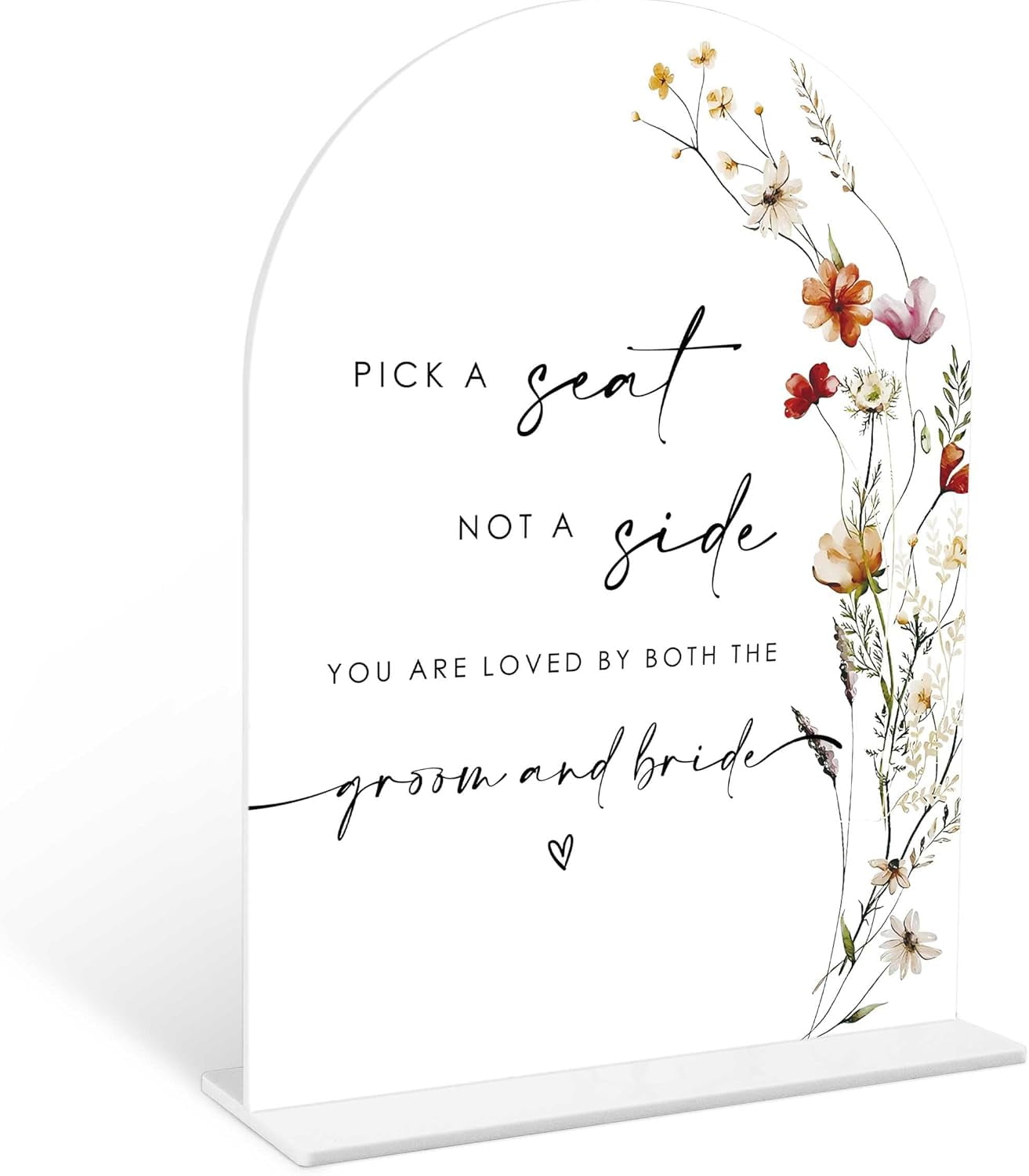 Boho Floral Pick a Seat Not a Side Sign, 6 x 8 Inch White Arch Acrylic ...