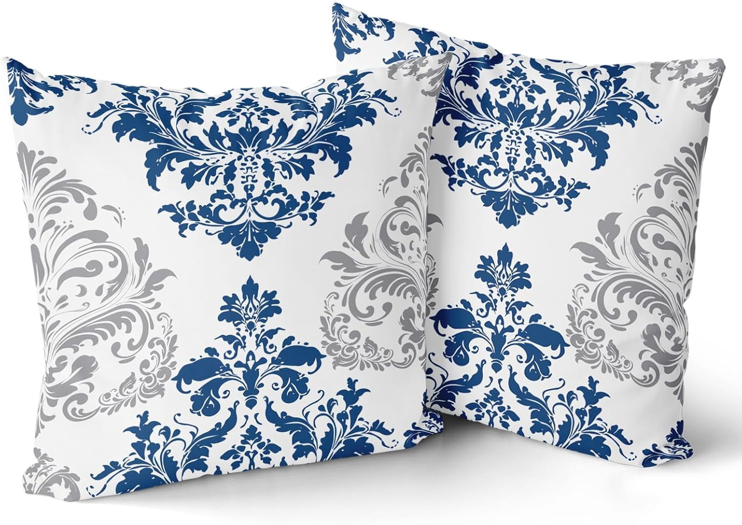 Boho Floral Pillow Covers Set of 2, Blue Gray Damask Flowers Decorative ...