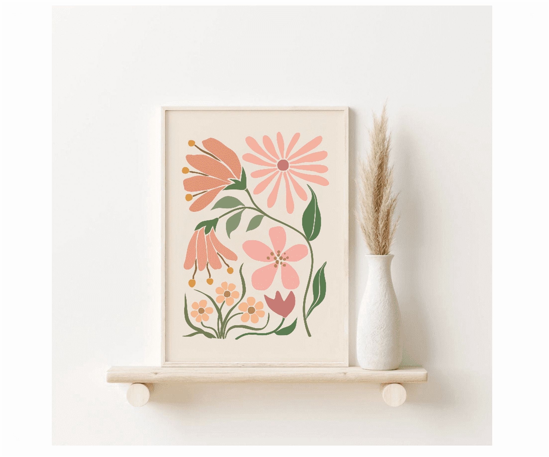 Boho Floral Poster Abstract Flowers Wall Art Terracotta Flower Market ...