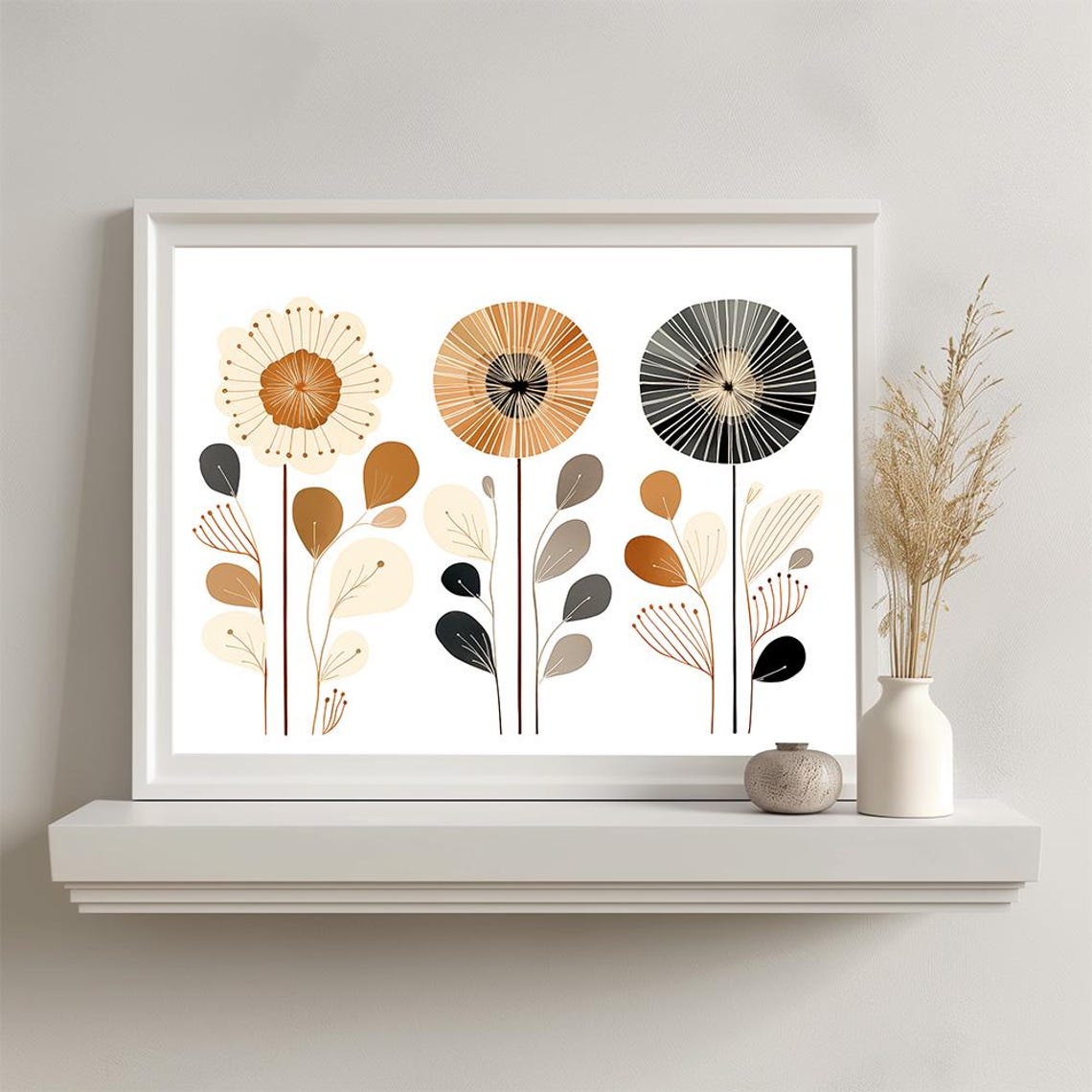 Boho Floral Poster Wall Poster Neutral Scandinavian Poster, Size 8x12 ...