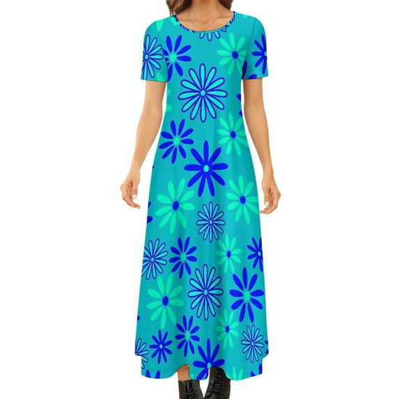 Boho Floral Print Dress Blue Mandalas Party Maxi Dress Female Short ...