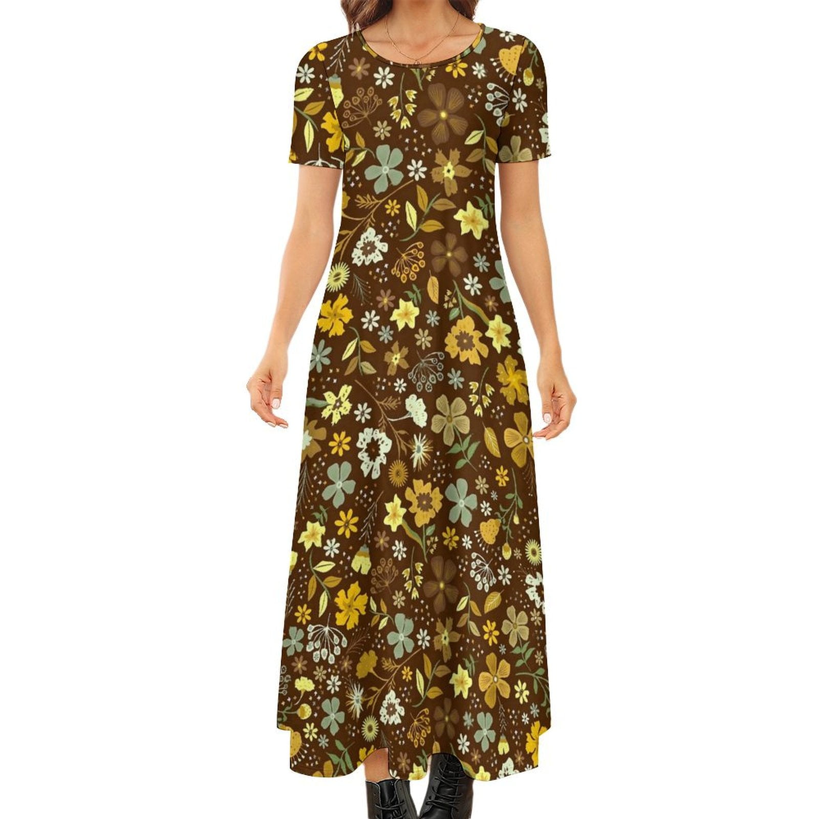 Boho Floral Print Dress Blue Mandalas Party Maxi Dress Female Short ...