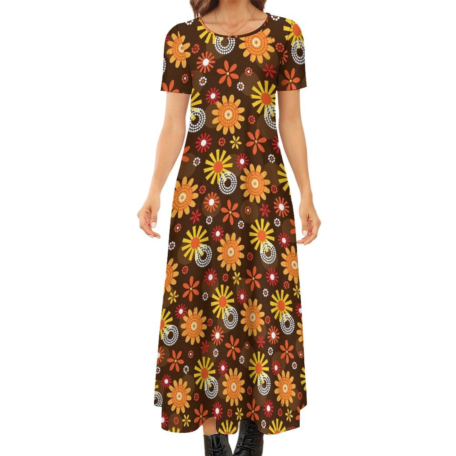 Boho Floral Print Dress Blue Mandalas Party Maxi Dress Female Short ...