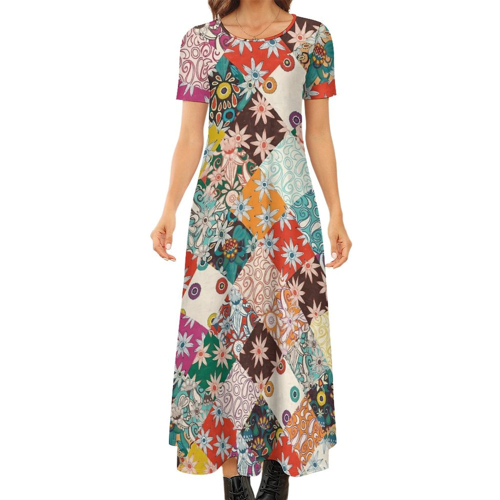 Boho Floral Print Dress Blue Mandalas Party Maxi Dress Female Short ...