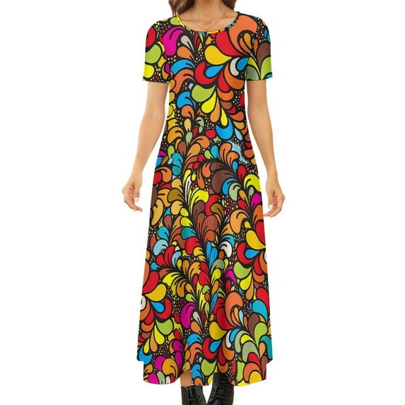 Boho Floral Print Dress Blue Mandalas Party Maxi Dress Female Short ...