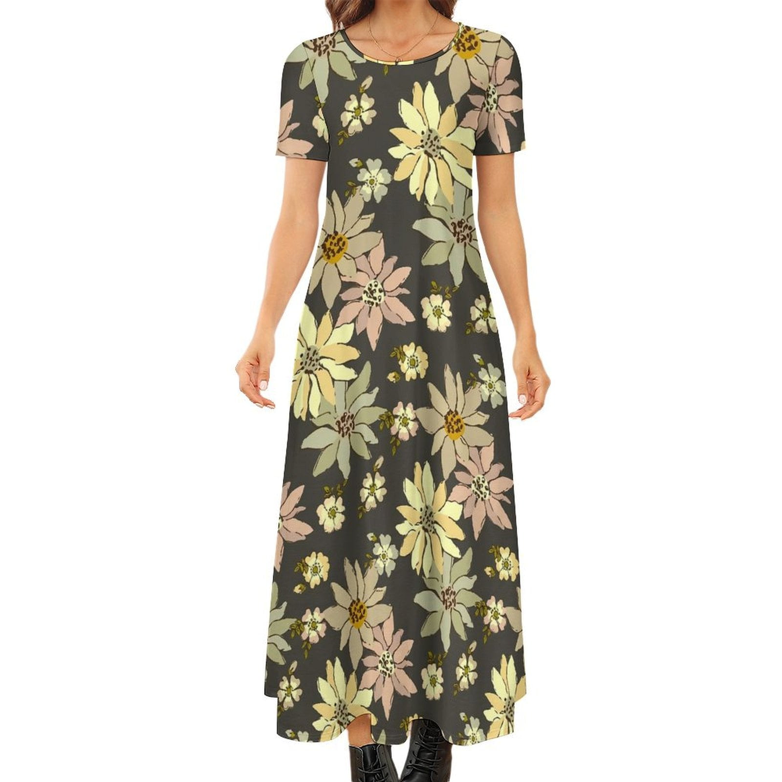 Boho Floral Print Dress Blue Mandalas Party Maxi Dress Female Short ...