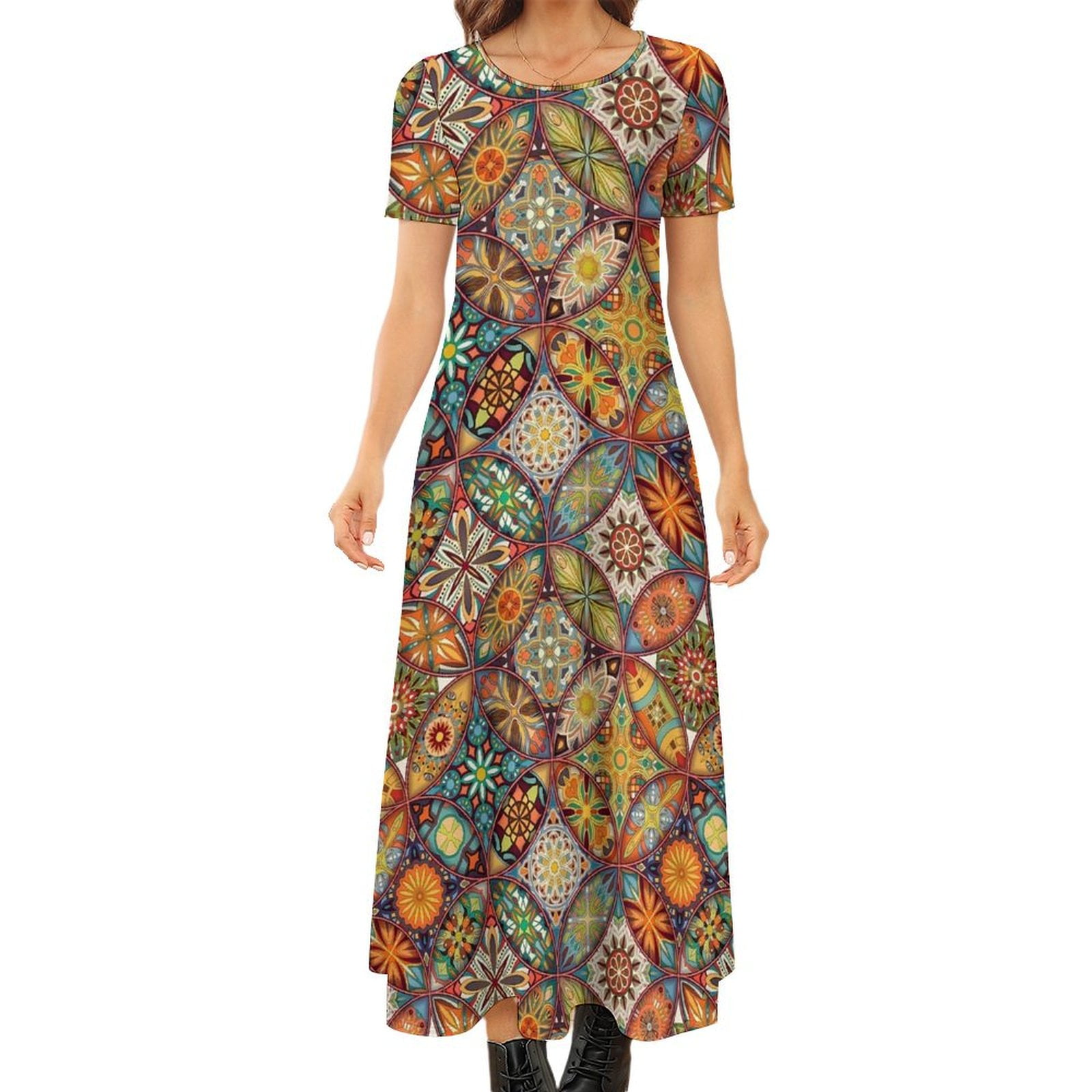 Boho Floral Print Dress Vintage Flower Street Style Bohemia Long ...